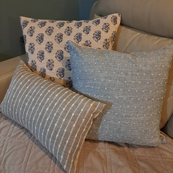 Light Blue Throw Pillow Set, Sofa Pillow Cover Set of 3, Blue Pillow ...