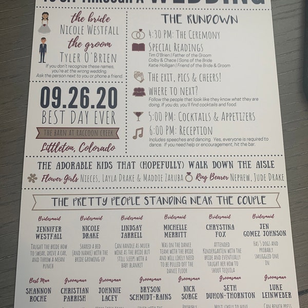 Funny Infographic Wedding Program / Front Only / Printable / 6x9 / 5 ...