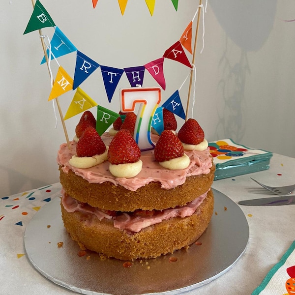 Personalised Rainbow Cake Bunting, Fabric Cake Topper, Rainbow Cake ...