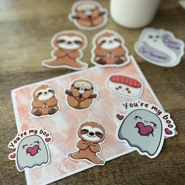 Kawaii Sloth Sticker Cute Animal Vinyl Decal for Laptop Water Bottle ...