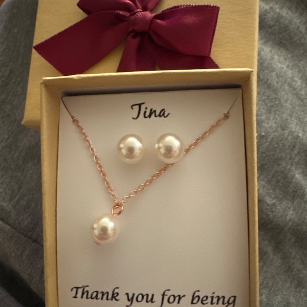 Custom Color Wedding Pearl Gift SET Pearl Necklace Earrings Bridesmaid ...