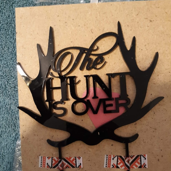 The Hunt is Over Cake Topper Hunting Rustic Deer Wedding Cake Topper ...