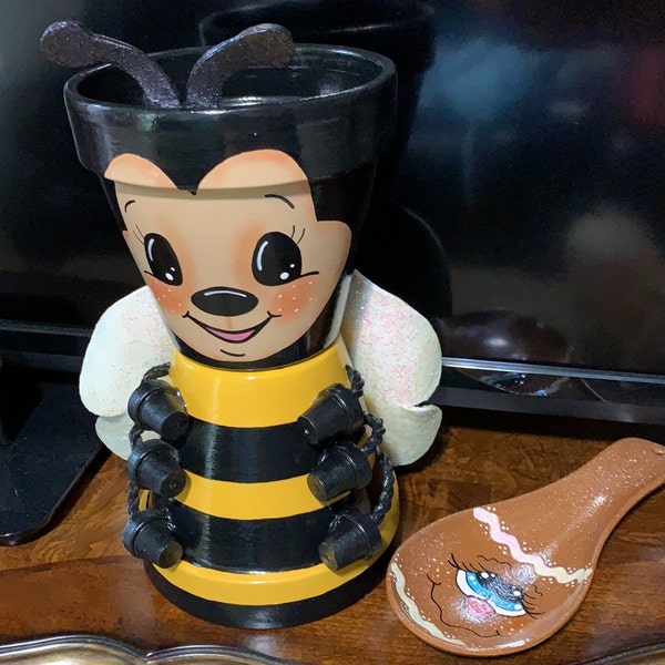 Clay Pot BUMBLE BEE, Hand Painted Terra Cotta Pots, Pot Heads - Etsy