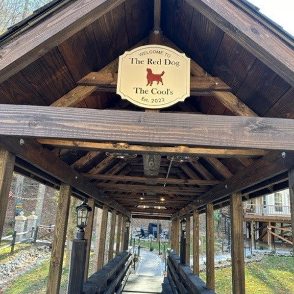 Country Estate Property Name Sign Hanging From Wood and Wrought Iron ...