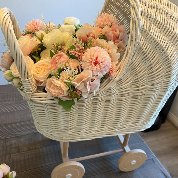 Wicker Baby Carriage, Doll Stroller, Flower Basket, Wicker Doll ...
