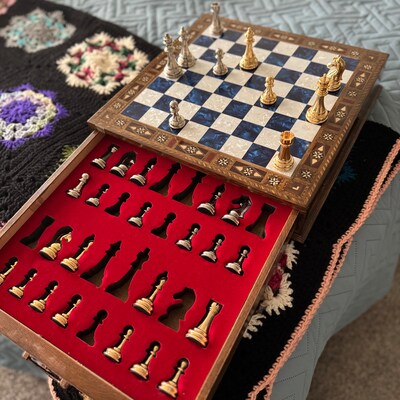 14 Wooden Marble Patterned Chess Set Birthday Gift for Daughter, Son ...