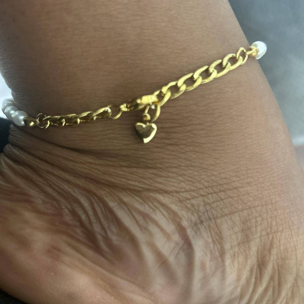 18K Gold Fresh Water Pearl Anklet, Beaded Anklet, WATERPROOF Christmas ...