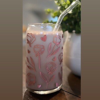 Daisy Iced Coffee Glass Cup Spring Floral Glass Cup With Bamboo Lid and ...
