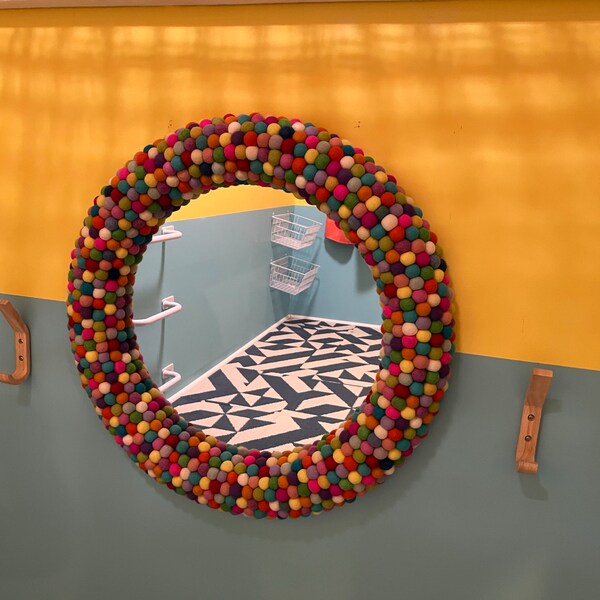 27 Rainbow Pom Pom Statement Mirror, Unique Wall Mirror. Large Round ...