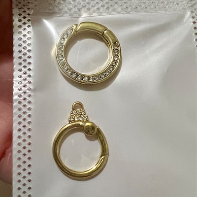Micro Pave Cz Gold Spring Gate Ring, 18mm Push Gate Ring, Charm Holder ...
