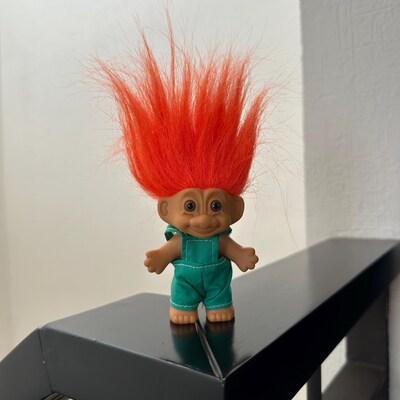 Vintage Russ Troll Doll Rock and Roll Star Musician Blue Rainbow Mohawk ...
