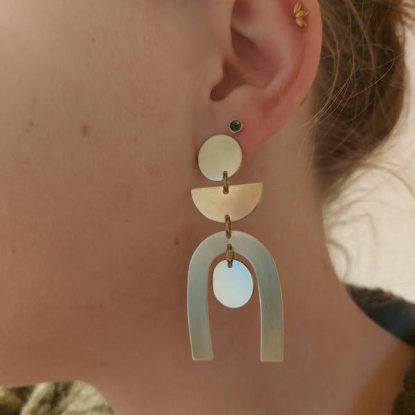 Abstract Geometric Statement Brass Earrings - Etsy