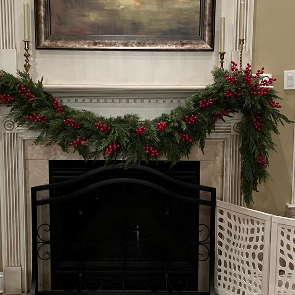 Authentic Artificial Real Touch Juniper Garland 6'. Christmas. Holiday ...