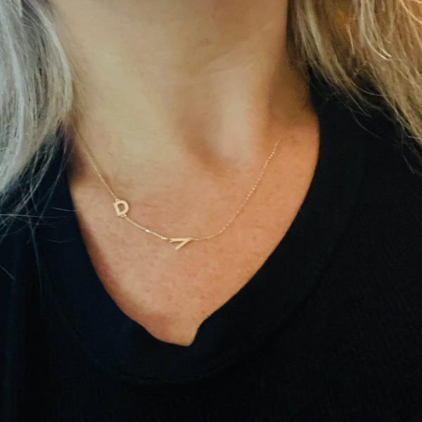 14K Solid GOLD Sideways Initial Necklace, Perfect Gift for Her ...
