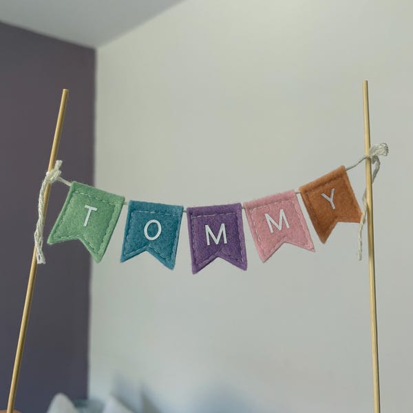 Bunting Cake Topper- Felt Mini Bunting- Personalised Birthday Cake ...