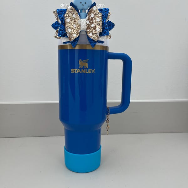 Arctic Twist Stanley Straw Bow - Royal Blue and Gold - Etsy