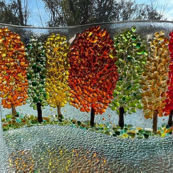Fused Glass Fall Trees Wave Art, Thanksgiving Decor - Etsy