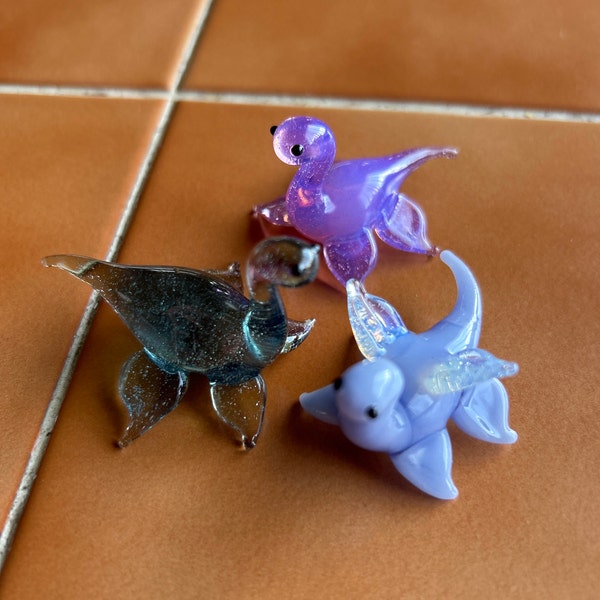 Purple Nessie Sculpture Mini Glass Loch Ness Monster in Shimmering Moss ...