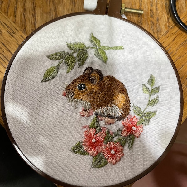 Mouse Thread Painting Pattern, Cottagecore Embroidery Design, Needle ...