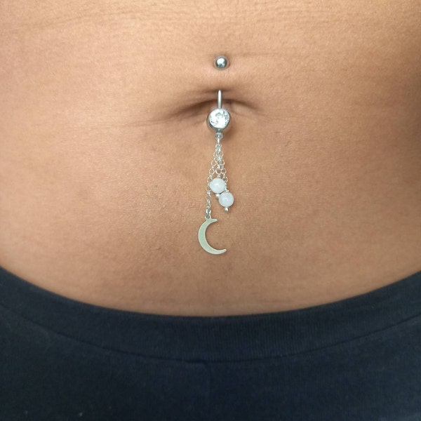 Moonstone Belly Rings Dangle, Belly Button Rings, Belly Button Jewelry, Belly Piercing, Navel ...
