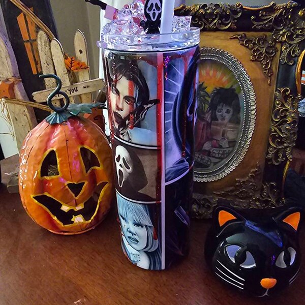Horror Themed 20 Oz Straight Tumbler. Including Handmade Horror Topper ...