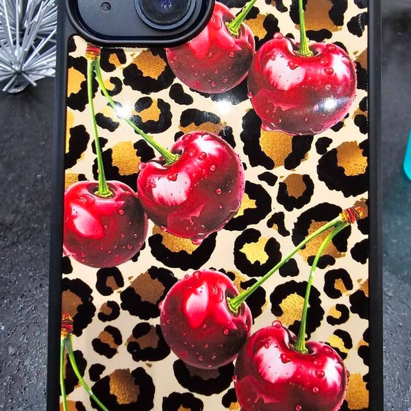 Cherry Leopard Cherries Animal Print Berry Berries Phone Plastic Case ...