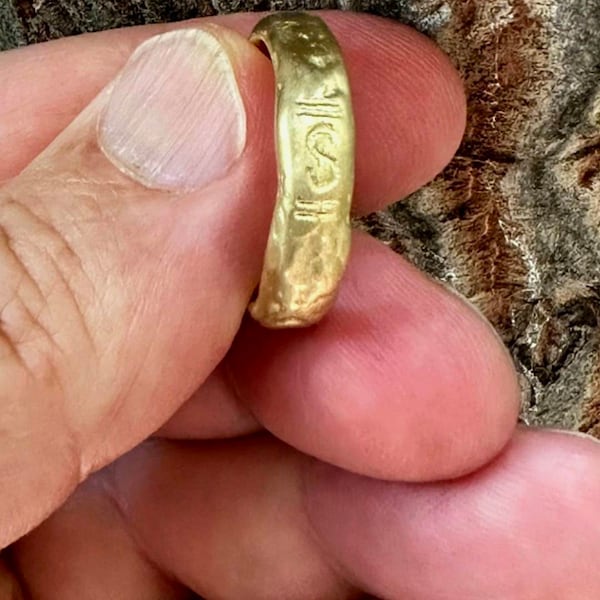 18K Gold Cigar Ring, Cigar Band Ring, Hammered Gold Ring, Gold Bands ...