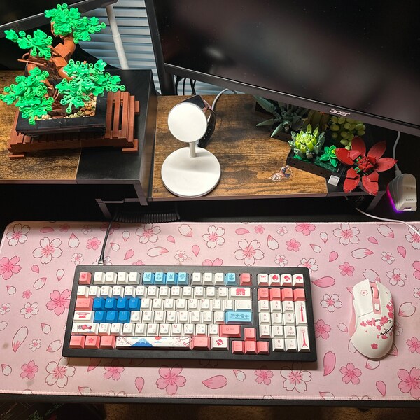 Cherry Blossom Desk Mat Kawaii Pink Mousepad, Cute Pastel Anime ...