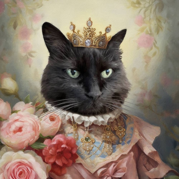 Custom Queen Pet Portrait Memorial, Regal Cat Painting, Pet Lovers Gift ...