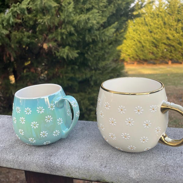 Rustic Daisy Coffee Mug | Cozy Tea Cup | Cappuccino Ceramic Mug | Cute ...