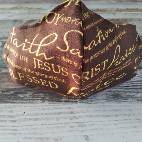 Religious Christian Fabric by the Yard, Brown Gold Faith Bible ...