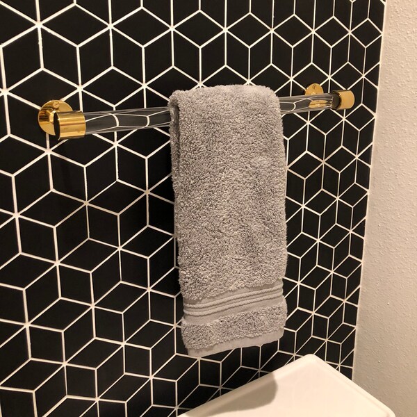 Modern Lucite and Brass Towel Bar, Luxury Bathroom Accessories, Lucite ...