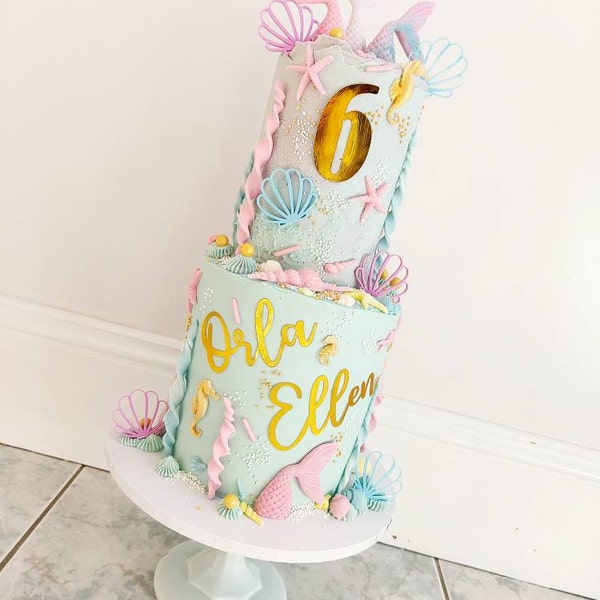 Mermaid Clam Shell Cake Topper - Personalised Name - Sea Theme Acrylic ...