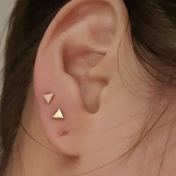 14K Solid Gold Triangle Stud, Cartilage, Tragus, Helix, Conch, Lobe ...