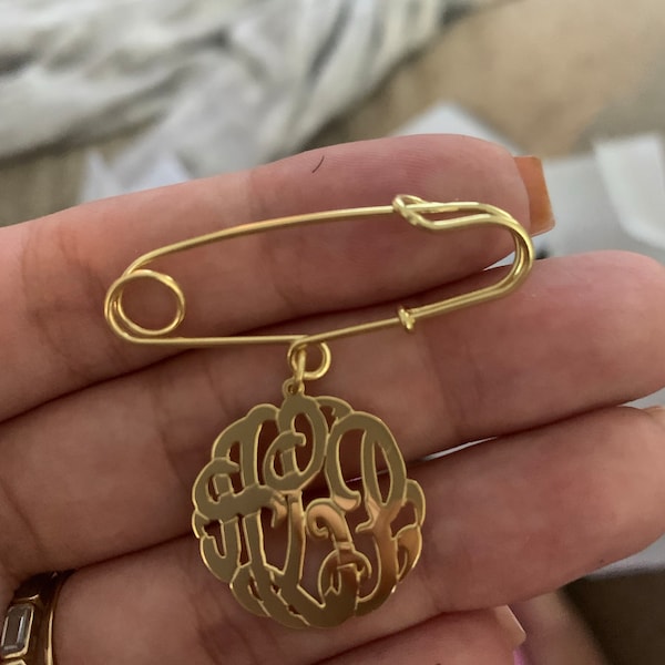 Sterling Silver Monogram Pin, Gold Initials Pin, Rose Gold Monogrammed ...