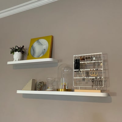 Modern White Floating Shelf, Thick Wall Shelf With Light, Wooden Shelf ...