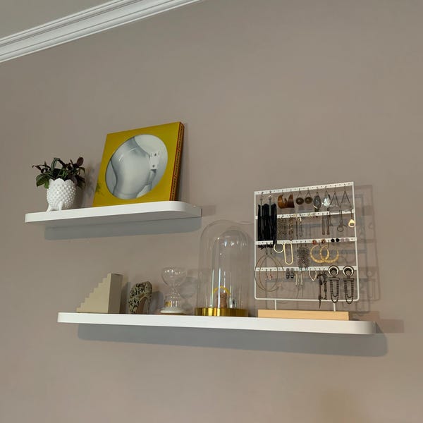White Radius Floating Shelf With Plate Groove, Custom Size Floating ...