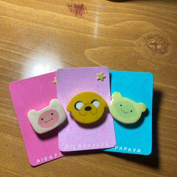 Finn and Jake Handmade Hand-painted Clay Pins | Adventure Time ...