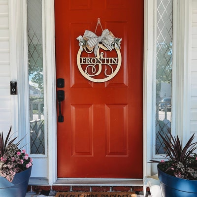 Last Name Door Sign Initial Door Wreath Personalized Front Door Family ...