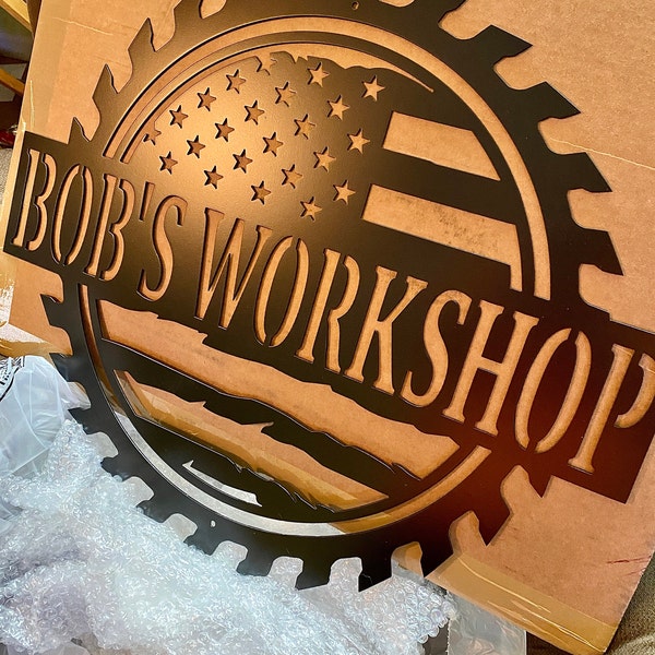 Custom American Flag Workshop Sign | Metal Shop Sign | Free Shipping ...