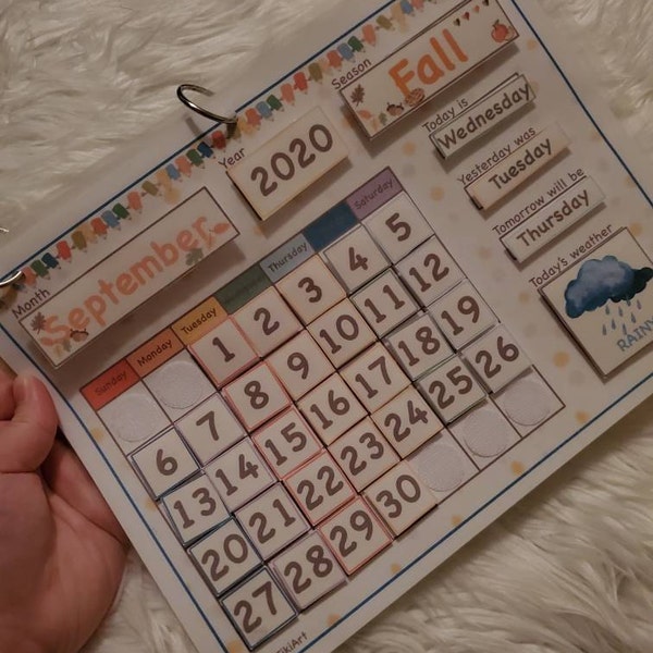 White Perpetual Calendar, Kids Calendar Printable Classroom Calendar ...