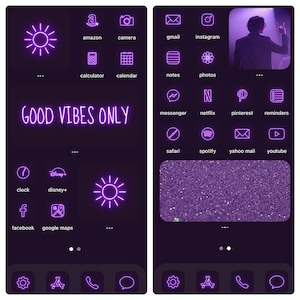 Purple Neon App Icons, Neon Aesthetic Ios 14 Icons, iPhone Icon Pack ...