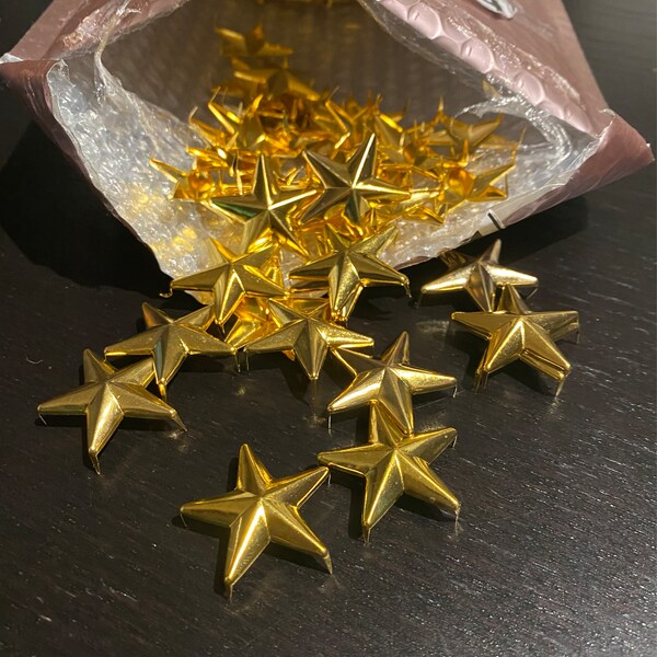 50 1" GOLD Star Studs - Big Chunky 28mm Metal Star Studs Great for ...