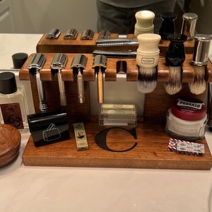 The Ultimate Wood Shaving Razor and Brush Double Decker Stand - Etsy