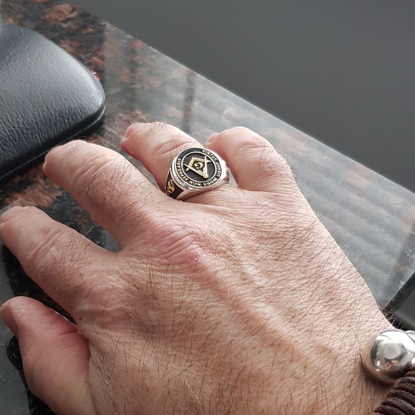 Freimaurer Ring Siegelring Masonic Skull Ring Virtus junxit, Silber 925 ...
