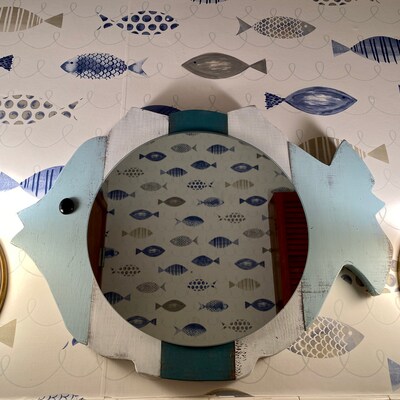 Fish Mirror, Custom Colors, Wall Art, Planked, Wood, Mirror, Beach ...