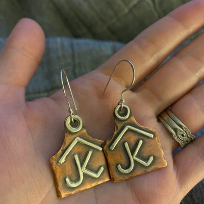 Cow Tag Earrings Custom Cattle Brand Charms Rancher Jewelry KEB Designs ...
