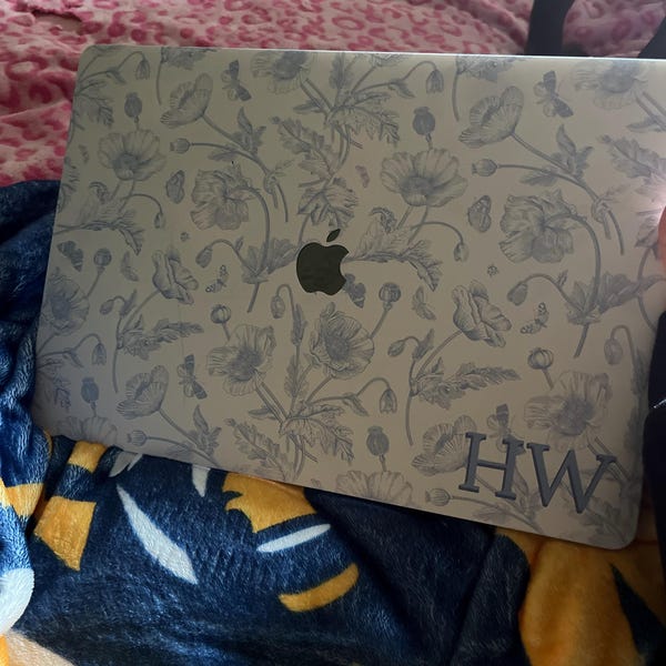 Initials MacBook Case Blue Flowers MacBook Air 13 15 M2 M3 M4 Pro 13 14 ...