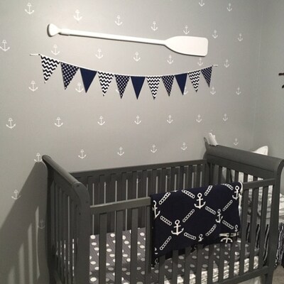 Bunting, Banner, Pennant Fabric Flags, Baby Shower Navy, White, Polka ...
