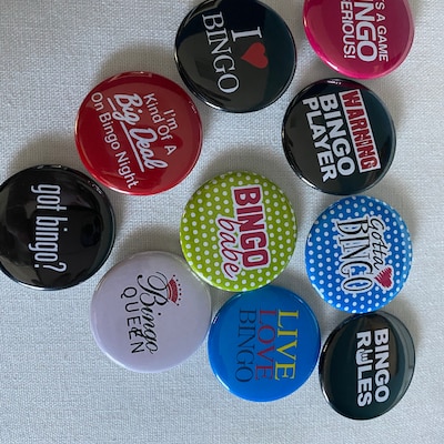 I Love Bingo Set of 10 Buttons 1 or 1.5 Pin Back Buttons or Magnets ...